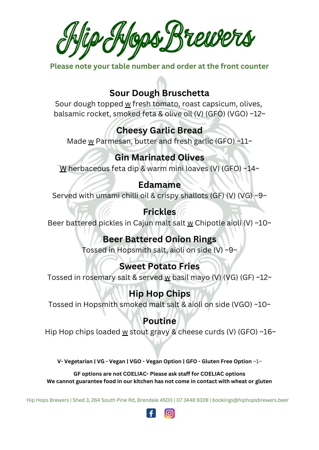 FOOD MENU – Hip Hops Brewers