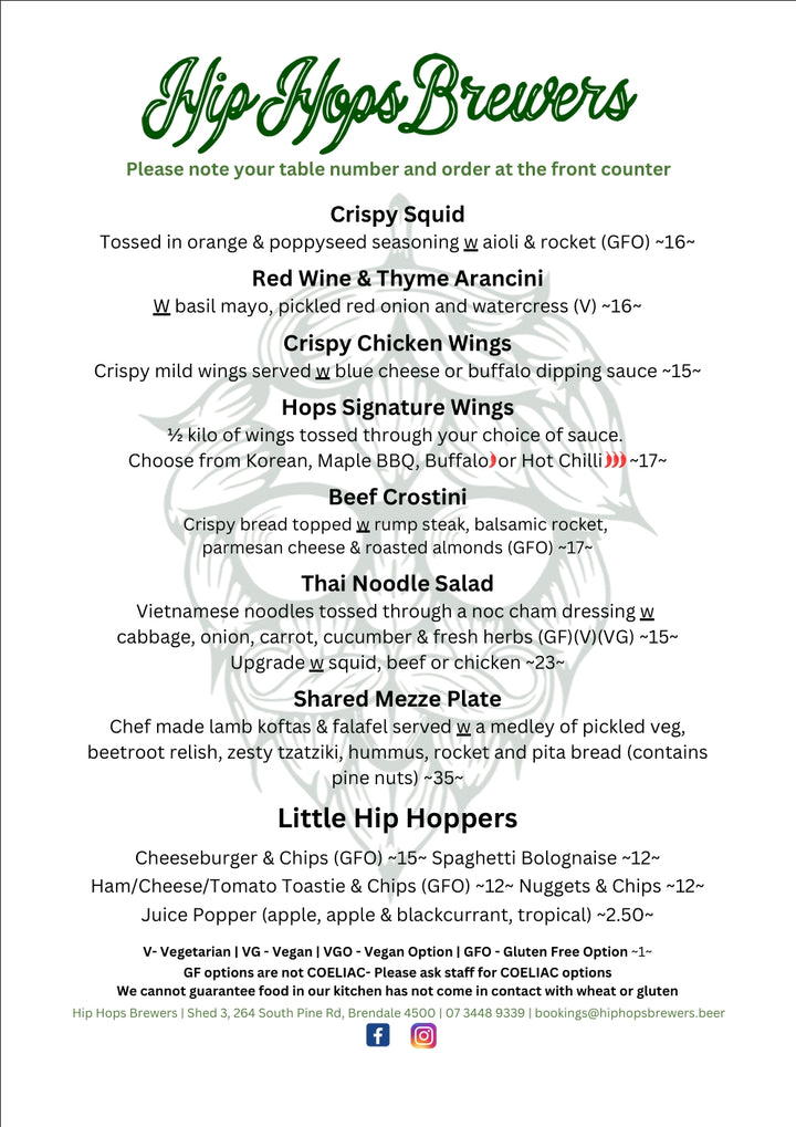 FOOD MENU – Hip Hops Brewers