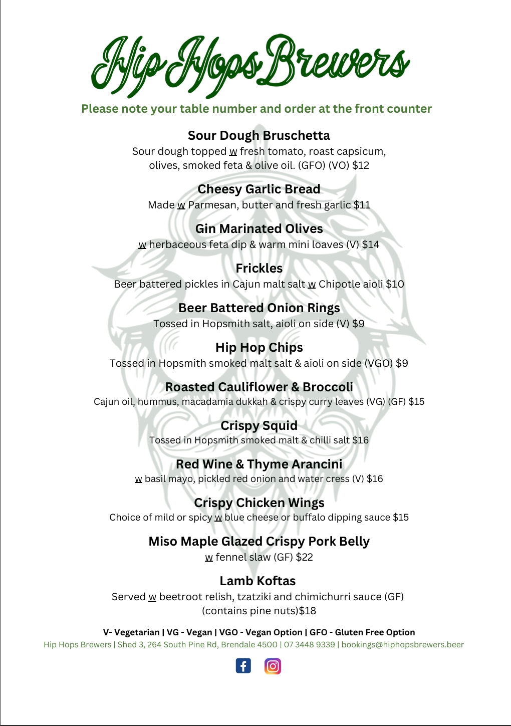 FOOD MENU – Hip Hops Brewers