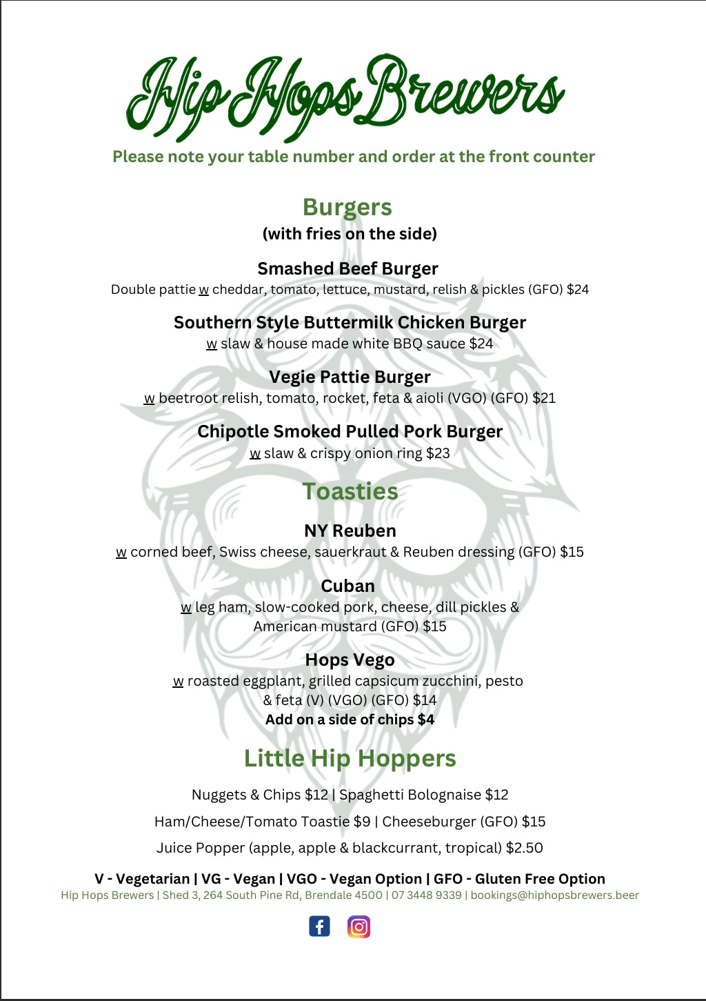 FOOD MENU – Hip Hops Brewers